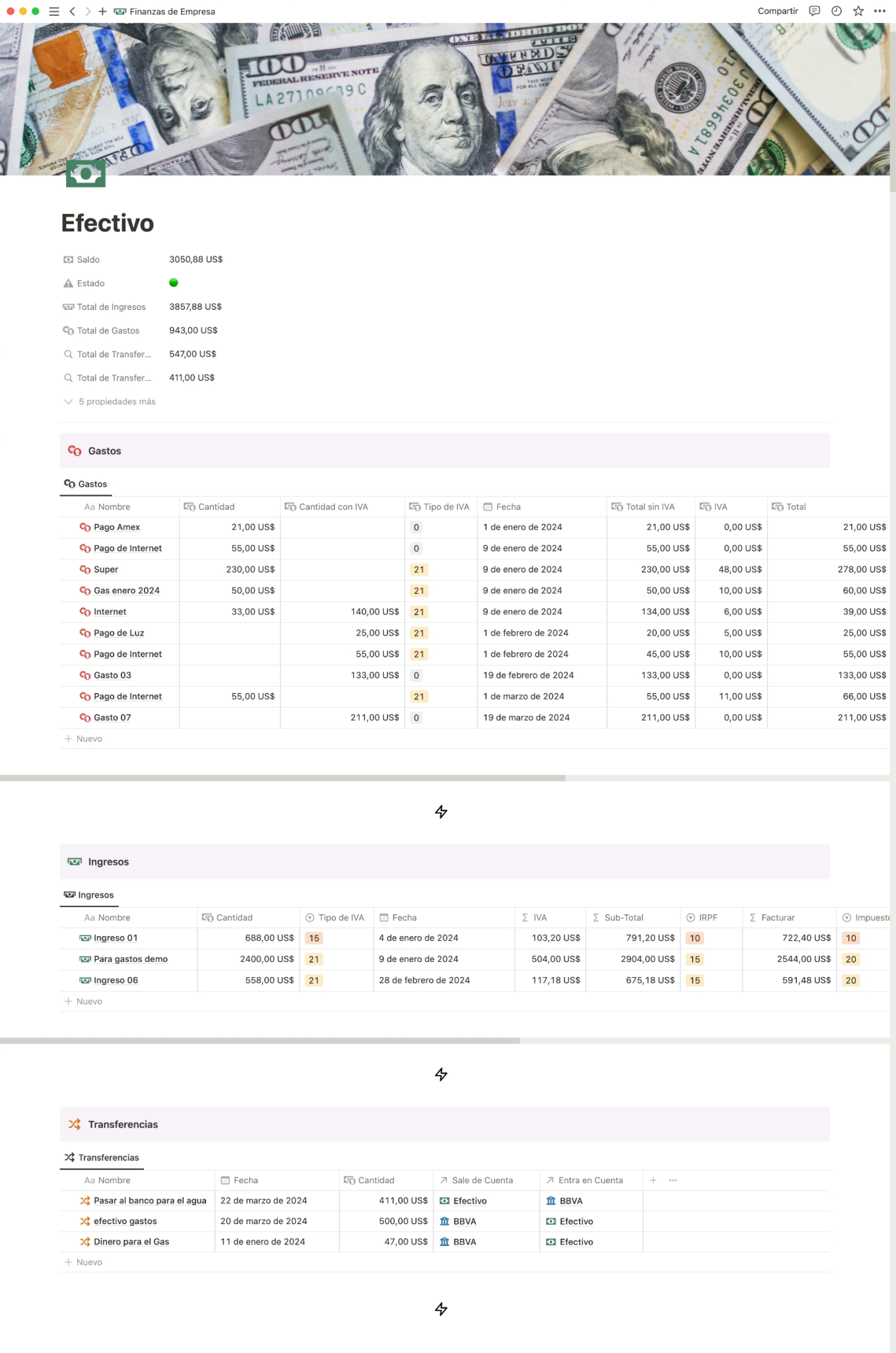 Plantilla para Finanzas de Empresa en Notion - Talento Digital